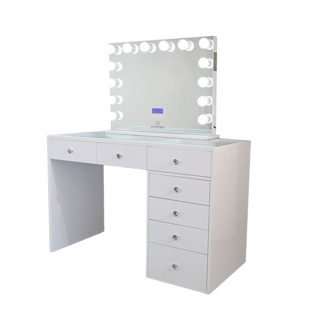 Glow Luxe – Smart Vanity Set Glossy White Edition — 7 Drawers – Vanity ...